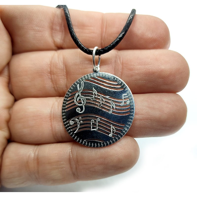 Colgante de Clave de Sol y Clave de Fa Redondo, colgante musical Plata